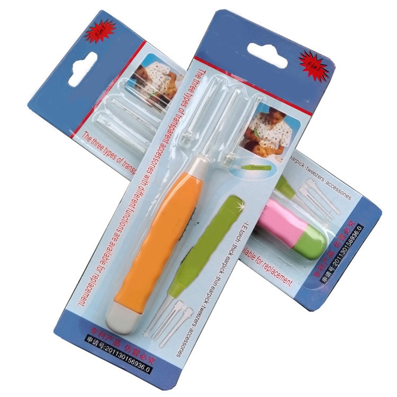 Детский светодиодный ушной инструмент с фонариком для чистки ушей и удаления ушной серы, в комплекте с 3 ложками.