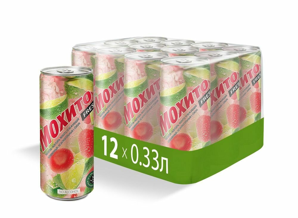 Коктейль Мохито клубничный 0,33 ЖБ 12 шт (б/а)
