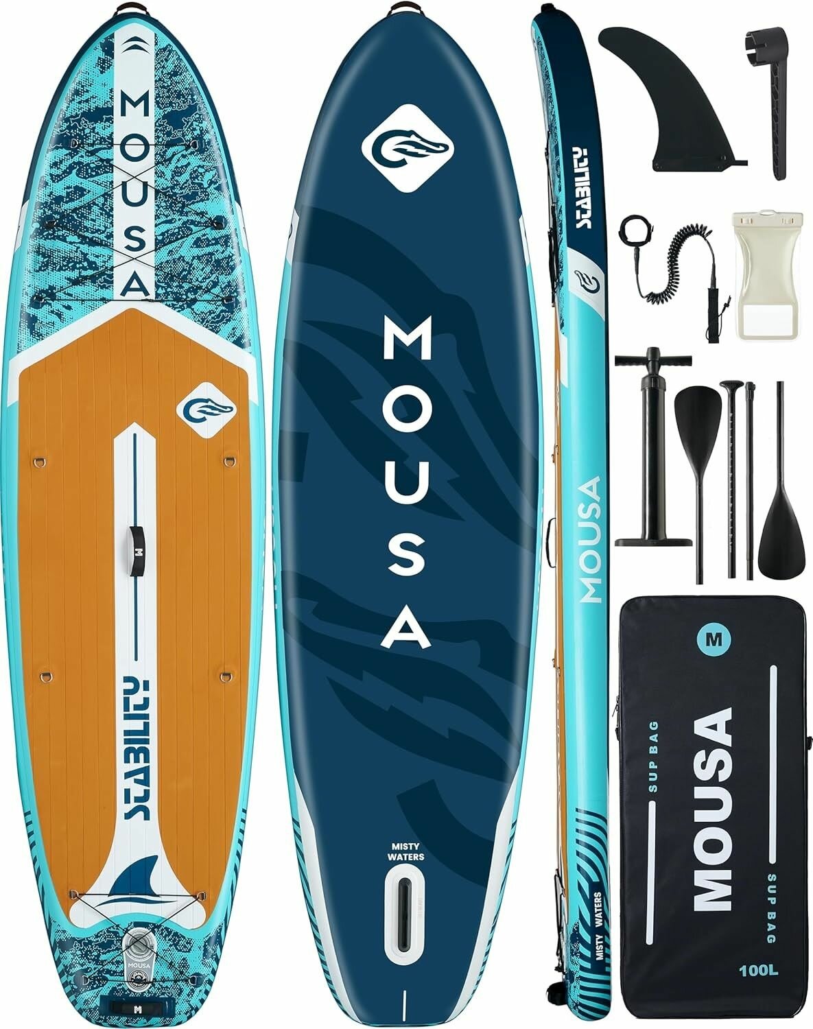 Сапборд надувной MOUSA MISTY BLUE 11'x35"x6" (335*89*15CM) Сап доска для серфинга и отдыха на воде, Надувной сапборд
