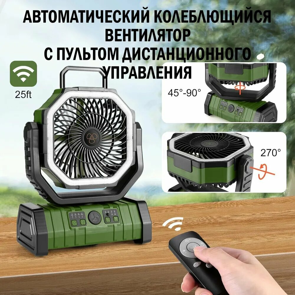 KELOPA Портативный вентилятор С аккумулятором 20000мАч, зеленый