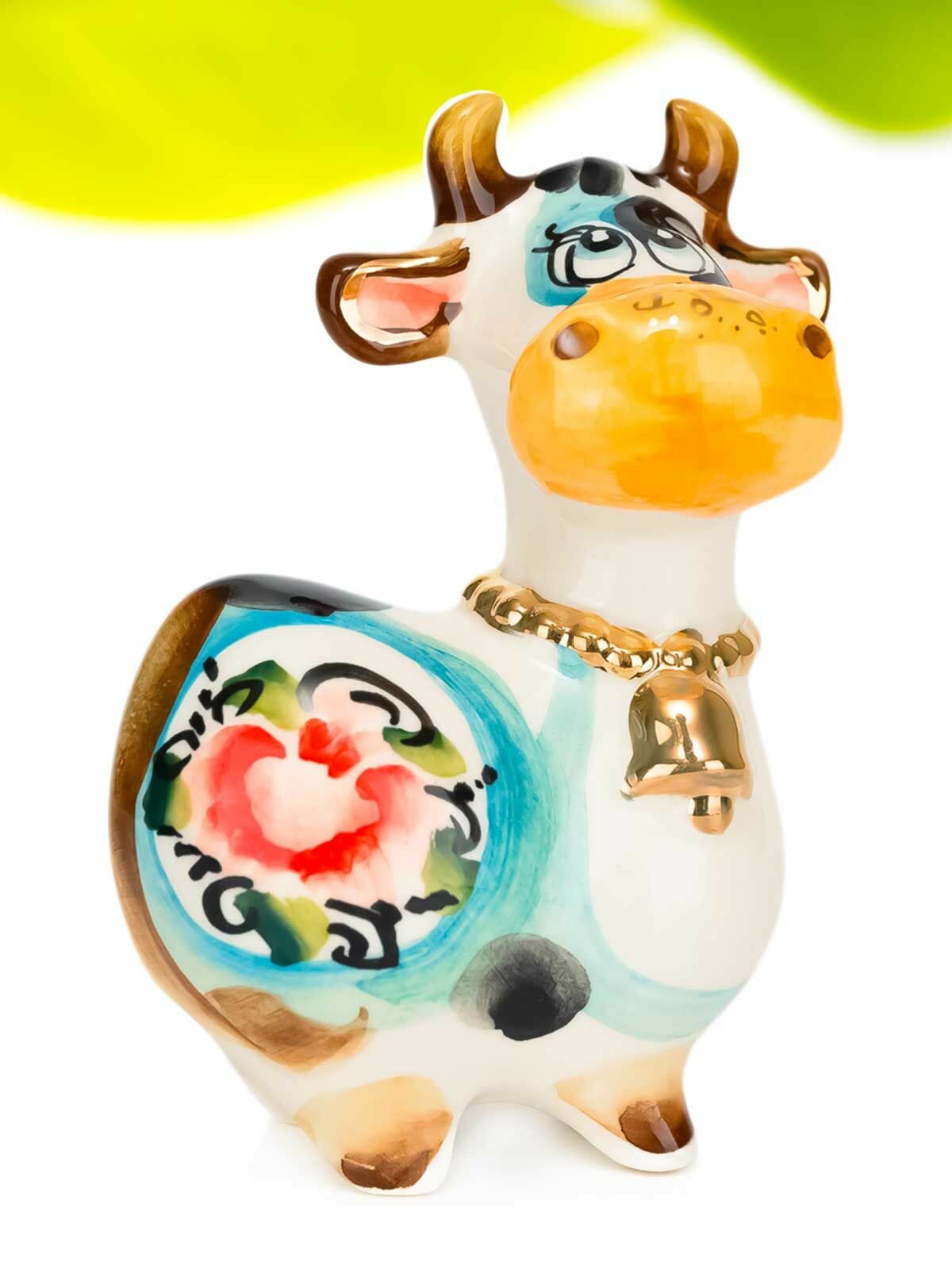 Фигурка коллекционная - Корова с колокольчиком, Гжель, Фарфор, 9,5 см