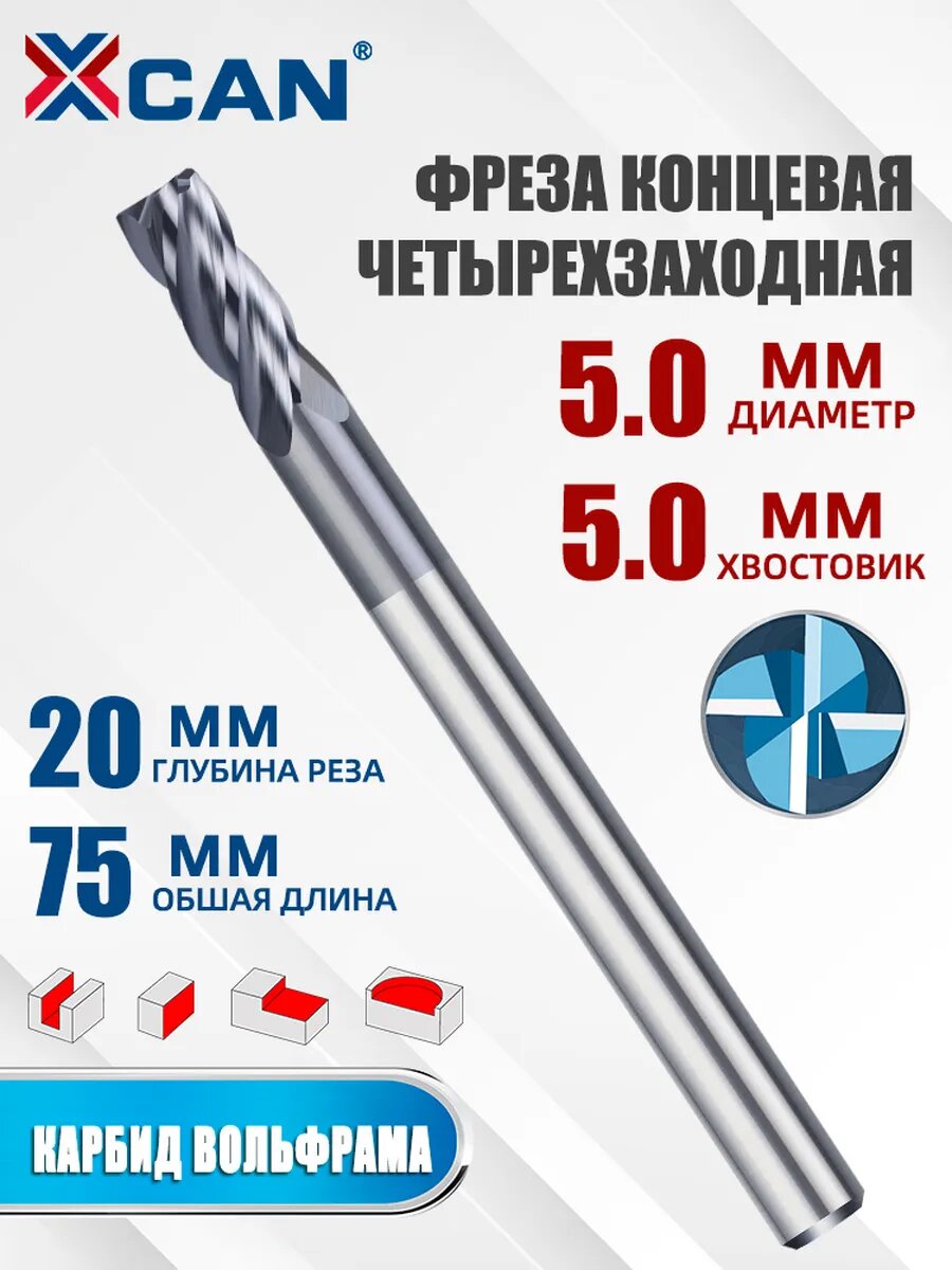 Фреза по металлу концевая 5мм твердосплавная 5x20x5x75мм