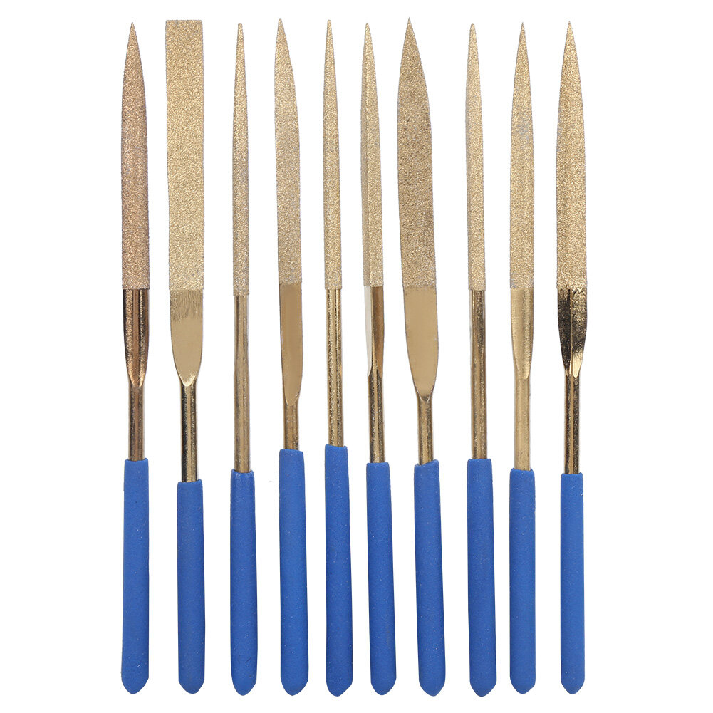 Набор из 10 алмазных напильников из стали с титановым покрытием, 5x180 мм, для заточки и резки.