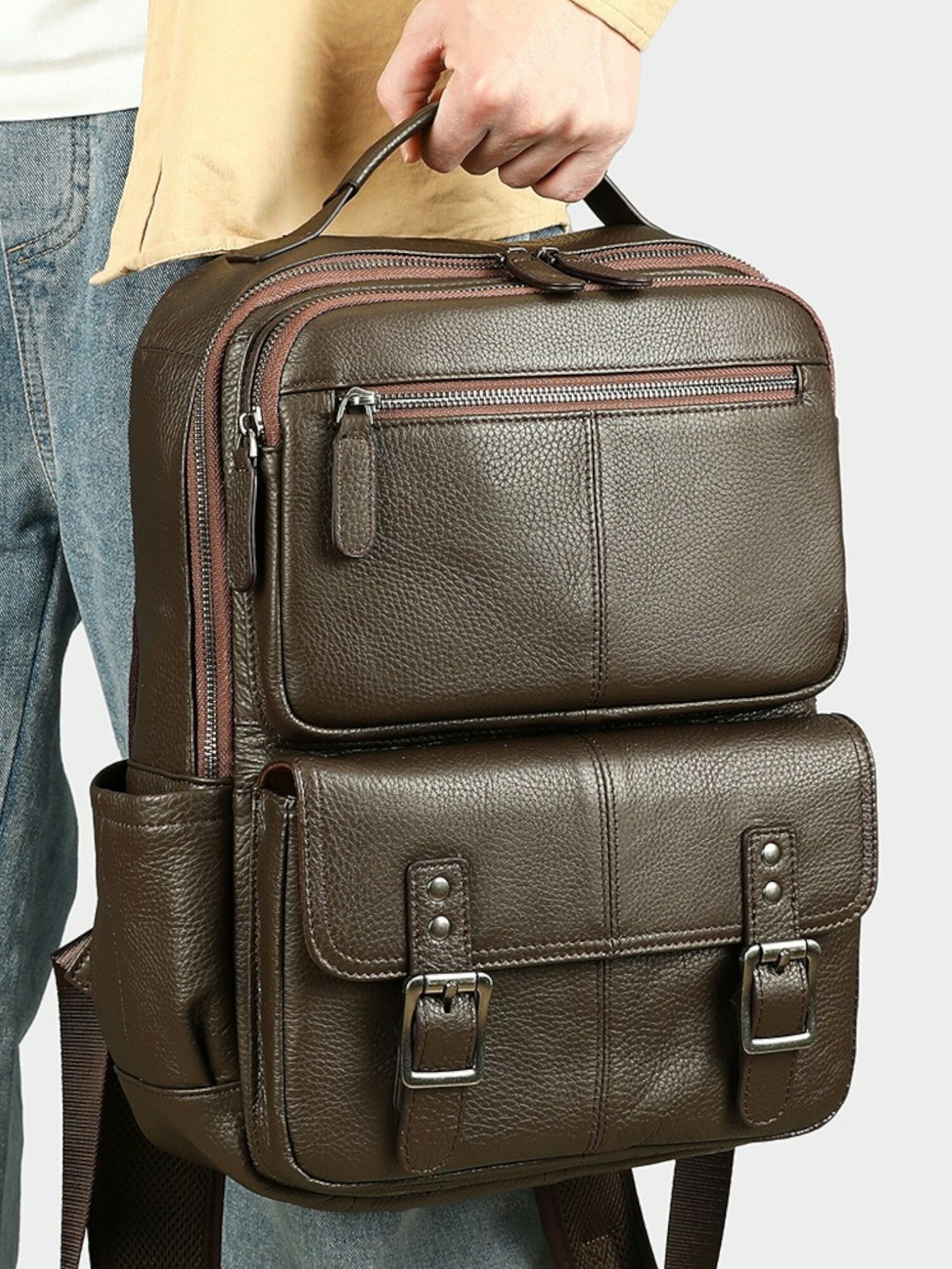 Рюкзак городской BRUONO натуральная кожа, коричневый, для ноутбука