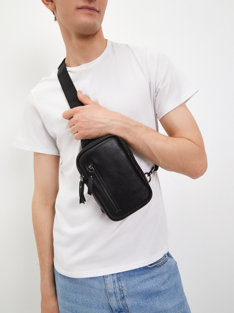 Сумка кросс-боди  BAG-LEATH-830-13-BLK, фактура матовая, зернистая, черный 2 — фото 1