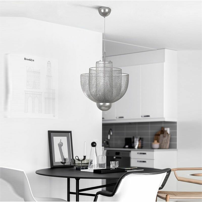 Светодиодная подвесная люстра с металлическим каркасом из сетчатой сетки для кухни, спальни, бара -hj