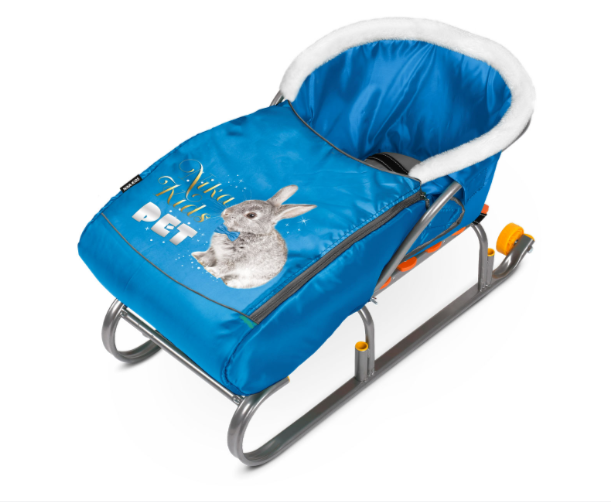Матрац- сиденье для санок универсальное Nika СС3-2 утепленное с чехлом для ног, васильковый с кроликом
