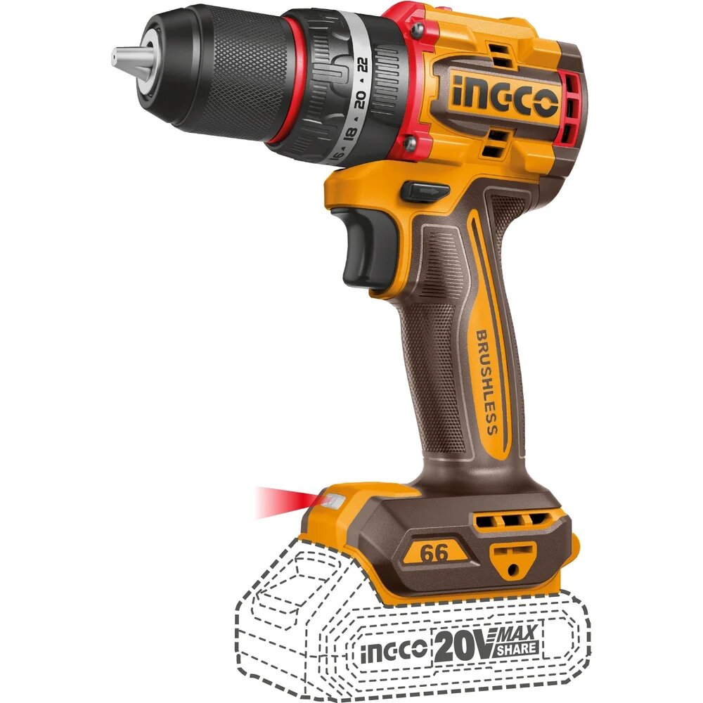 INGCO Аккумуляторный ударный шуруповерт 20B BL 66Hm 2хАКБ и ЗУ кейс INDUSTRIAL CIDLI20668