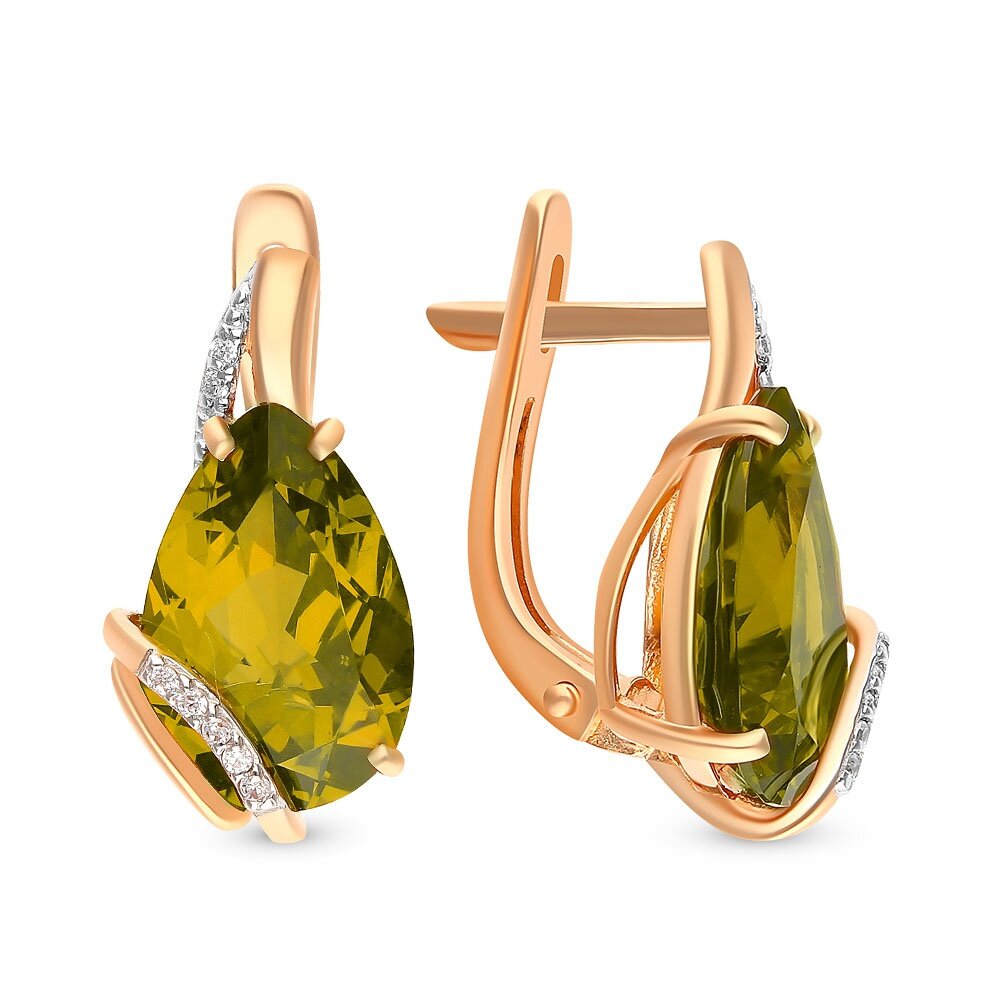 Серьги, красное золото, 585 проба, родирование, фианит, султанит