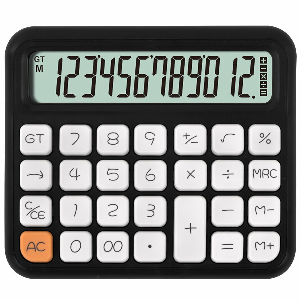 Калькулятор настольный BRAUBERG KW-1000-BK (152x132 мм), 3D-кнопки, 12 разрядов, черный, 272956, 272956