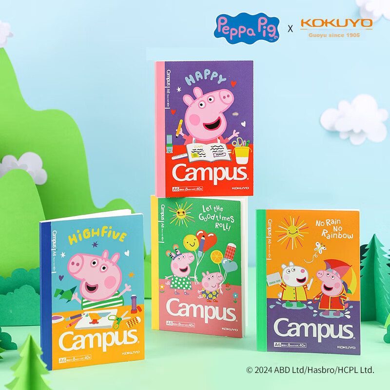 KOKUYO Peppa Pig Collaboration Series Wirebound Notebook, Soft Cover Notebook, A6/40 Pages/Ruled Lines/4 Books, WSG-NB7MA64