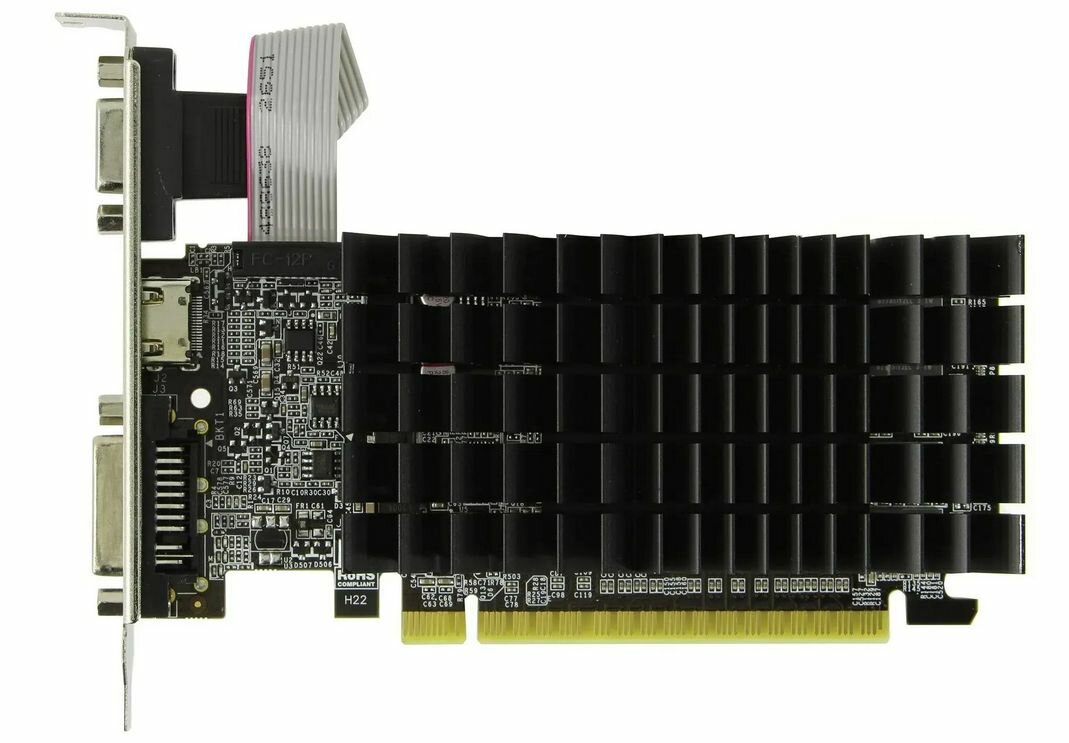 Видеокарта AFOX GeForce G210 (AF210-1024D2LG2) - PCI-E 2.0, 1 ГБ, GDDR2, 64 бит, DVI-I, HDMI, VGA (D-Sub), GPU 460 МГц