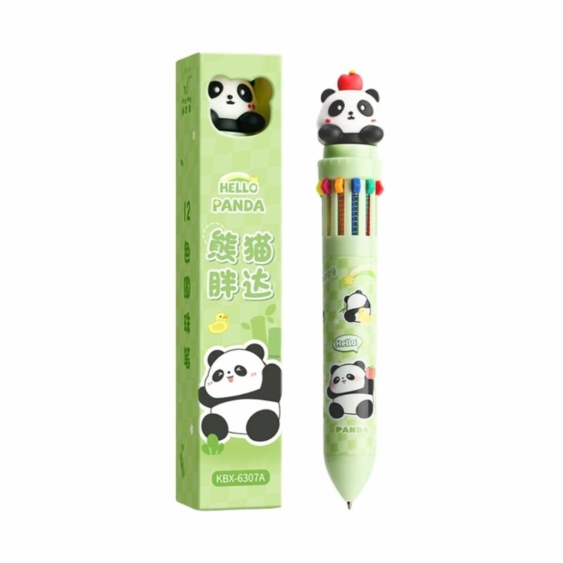 Двенадцатицветная шариковая ручка с мультяшным рисунком, милая креативная многоцветная шариковая ручка, тип печати-Panda Fat Da