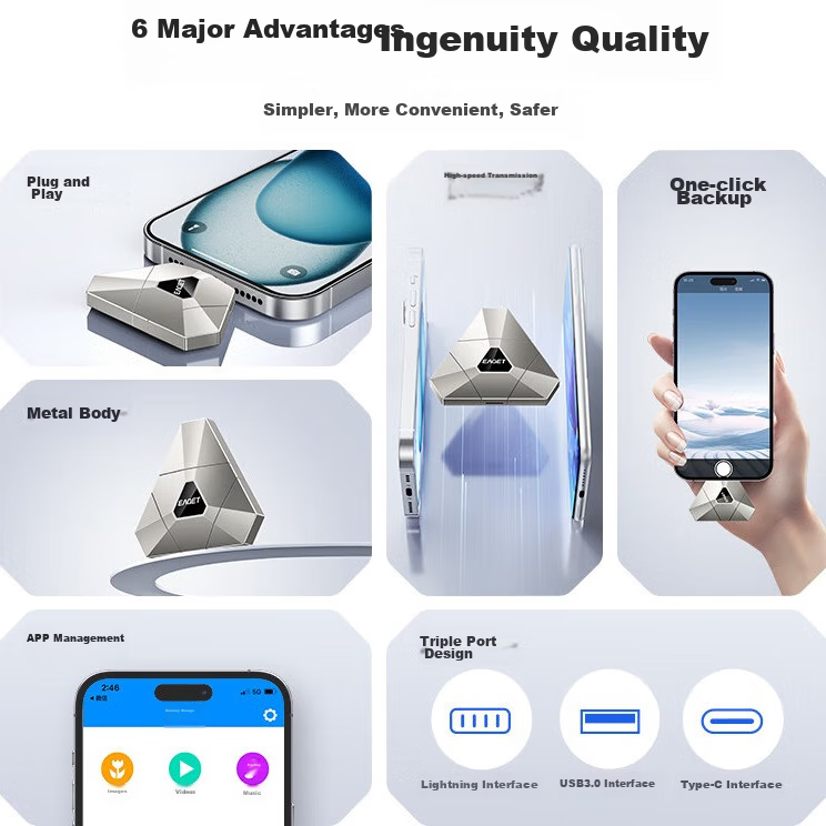 EAGET 128GB Lightning USB3.0 Type-C 3-in-1 Apple Android Mobile Phone U Disk i90 Official MFI Certified Compatible with iPhone Computer iPad Silver