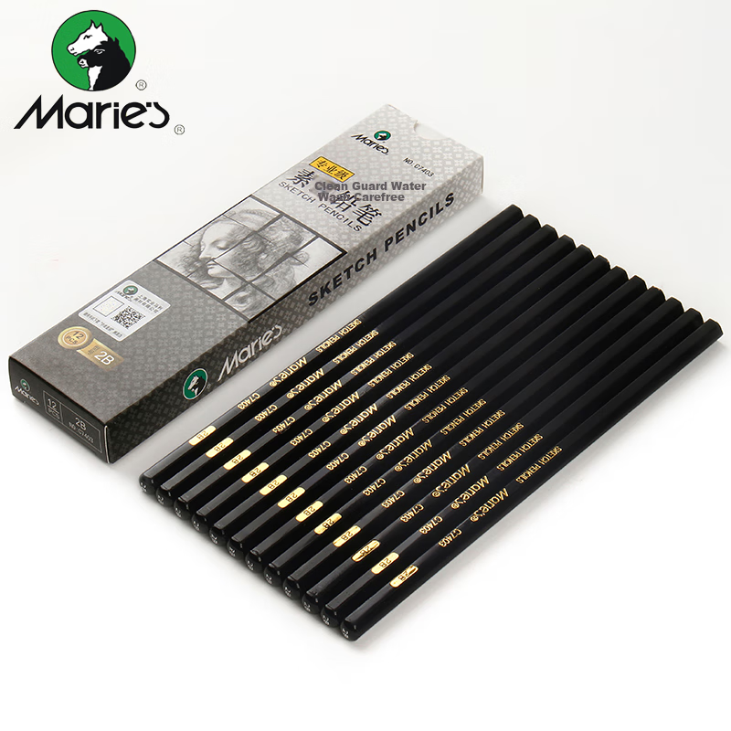 【Lowest Price Online】Marie's HB Professional Drawing Pencil 12-Pack Sketch Drawing Exam Hexagonal Wooden Handle Charcoal Pencil Student Beginner Exam Drawing Special C7403 Fine Arts Sketching