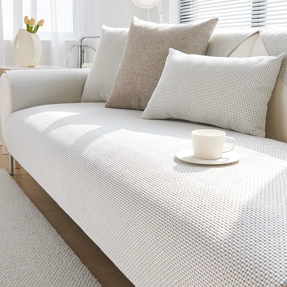 Льняной чехол для дивана, однотонный