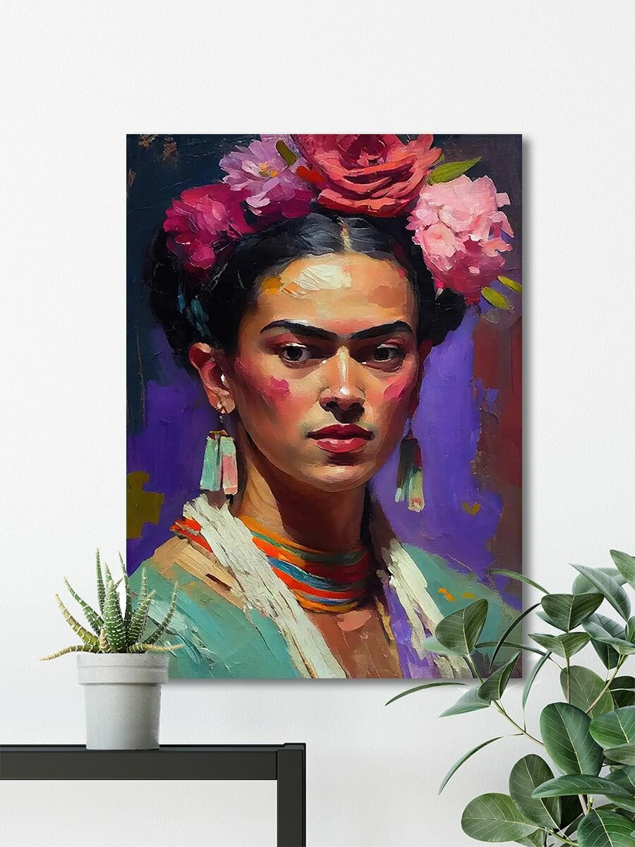 Картина на стену - "Фрида Кало девушка лицо абстракция" , 50х70 см.