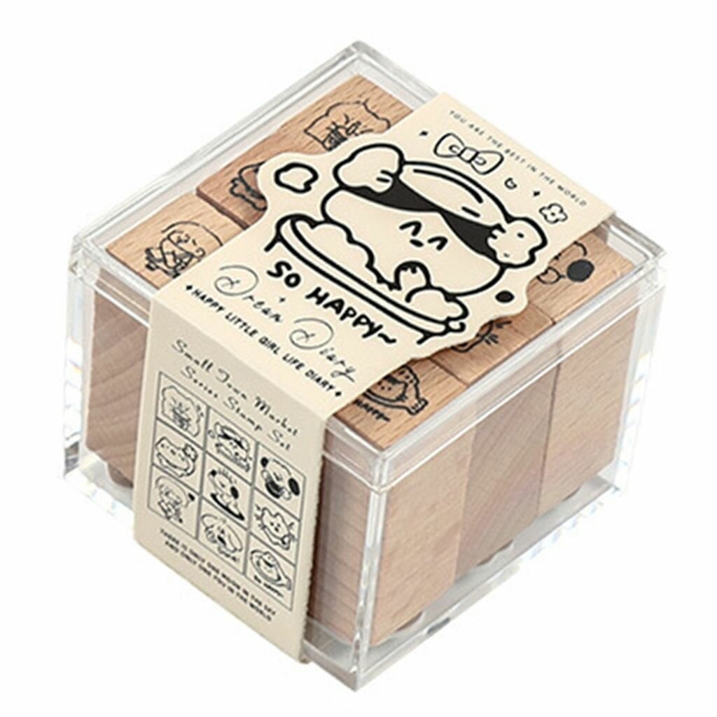 1 коробка с деревянной мультяшной милой печаткой для руководства, дневником сновидений