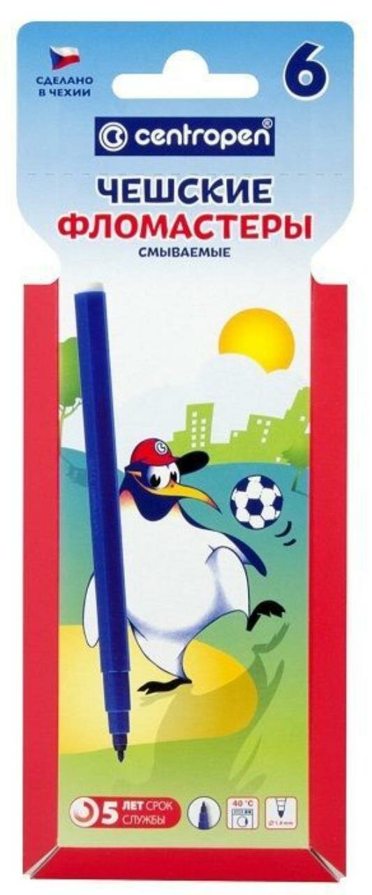 Фломастеры Centropen пингвины классические 6 цв. шестигранны корпус, стандартные, конверт