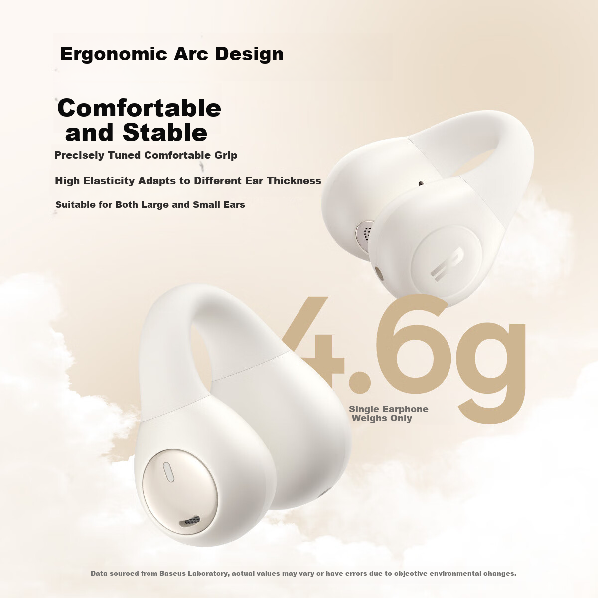Baseus Bluetooth Earphone Ear-hook 1i Ring Bone Conduction Concept Open-style Non-in-ear Sports Running Game Wireless Long Battery Life Compatible with Apple Huawei Xiaomi White