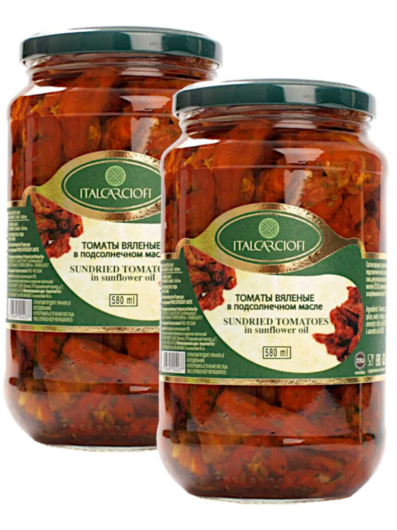 Томаты вяленые в подсолнечном масле ItalCarciofi Италия, 580 мл * 2 шт