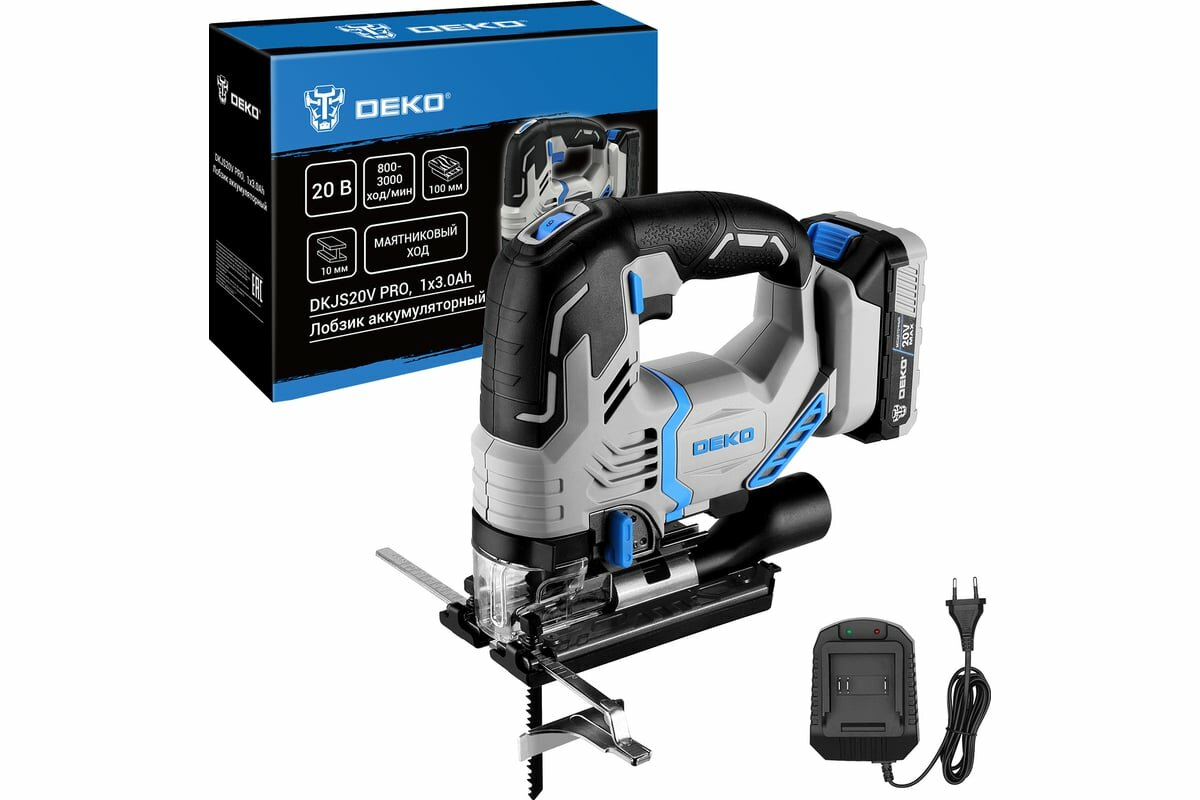 Аккумуляторный бесщеточный лобзик DEKO DKJS20V PRO, 20В, 1x3.0Ач 085-1328