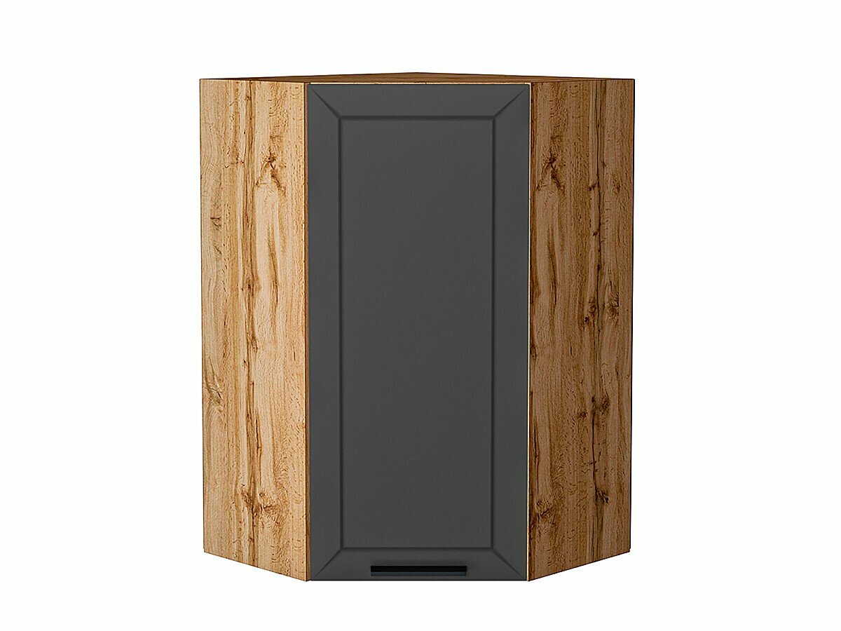 Шкаф верхний угловой Глетчер, цвет фасада Маренго Силк, цвет каркаса Дуб Вотан, 920*600*600 мм