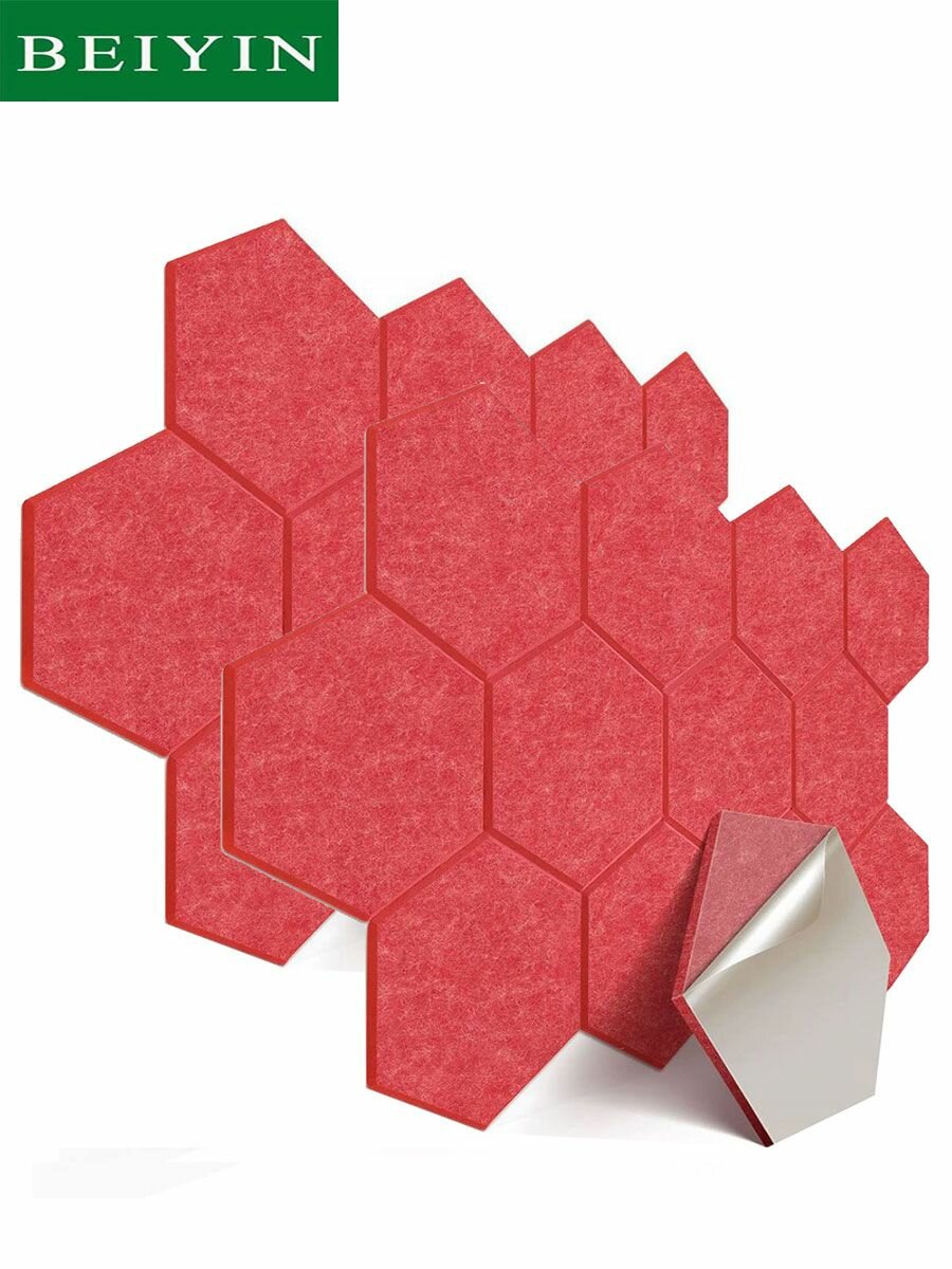 BEIYIN 48 шт. Шестиугольный самоклеящийся Звукопоглощающий материал 30X26CM Шумоизоляция для перегородок декоративные панели для стен