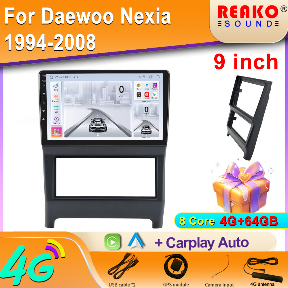 Магнитола для Daewoo Nexia 1994-2008, с камерой заднего вида. IPS экран 9 дюймов, Wifi 2din с сенсорным экраном, usb и блютузом.