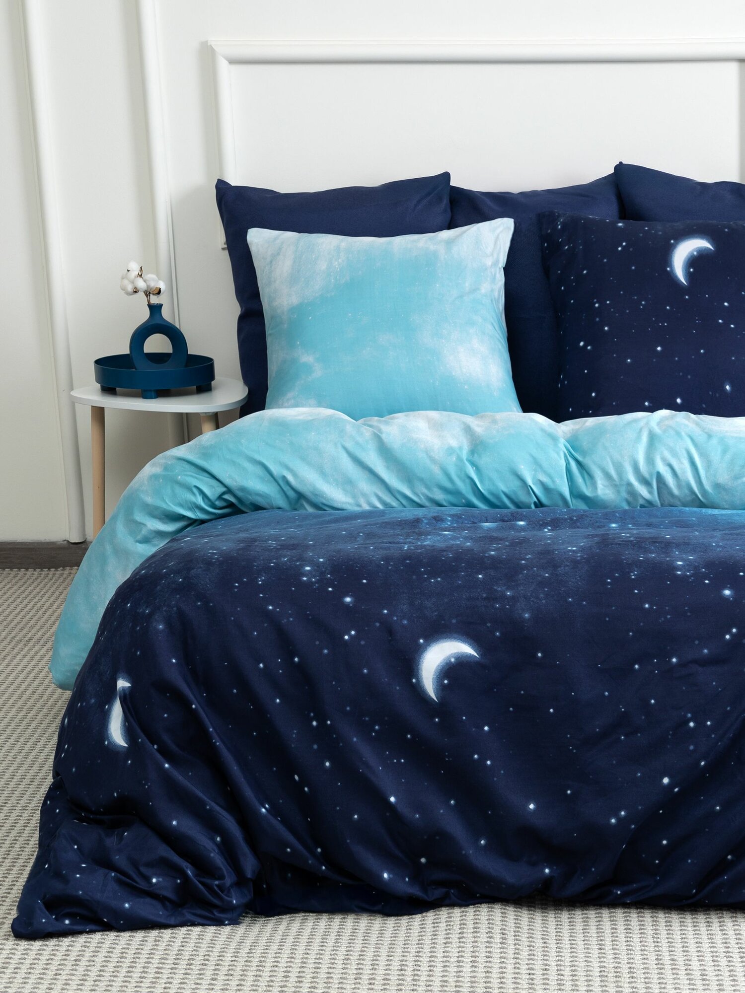 Постельное белье 2 спальное (2 нав. 70х70) Полисатин GALTEX, Млечный путь синий