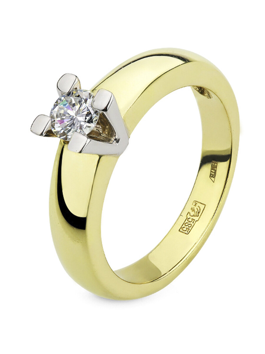 Кольцо, желтое золото, 585 проба, бриллиант