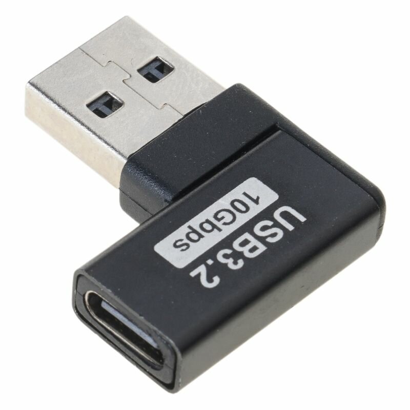 Адаптер USB 3.0 Male на Type C Female 90 градусов 10Gbps для ноутбука, боковой изгиб