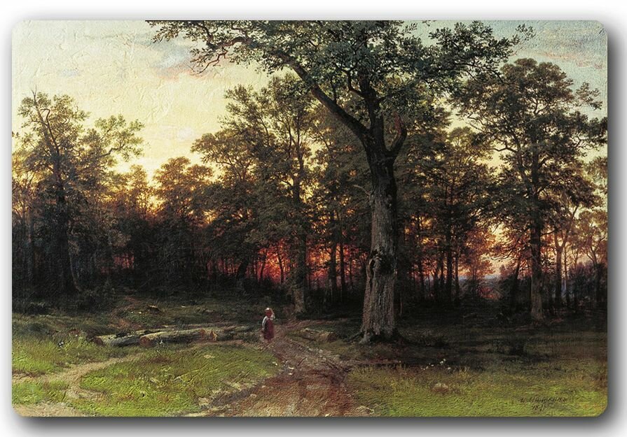 Репродукция/Картина/Шишкин "Лес вечером"/Интерьерная фреска на доске/45х30 см