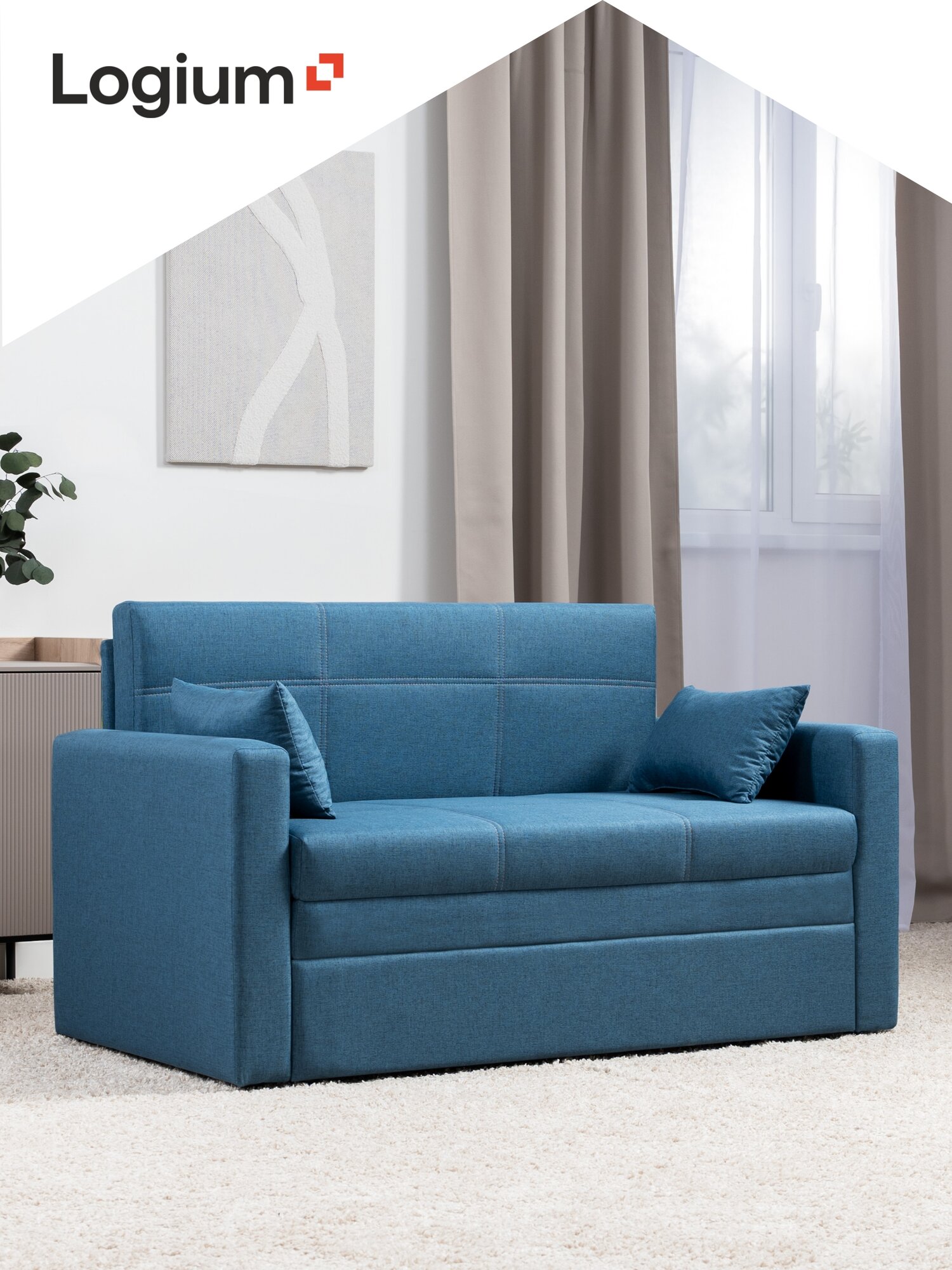 Прямой диван-кровать Вилли ТД 303/1, раскладной, выкатной, 195x120см спальное место, жаккард Тесла, деним