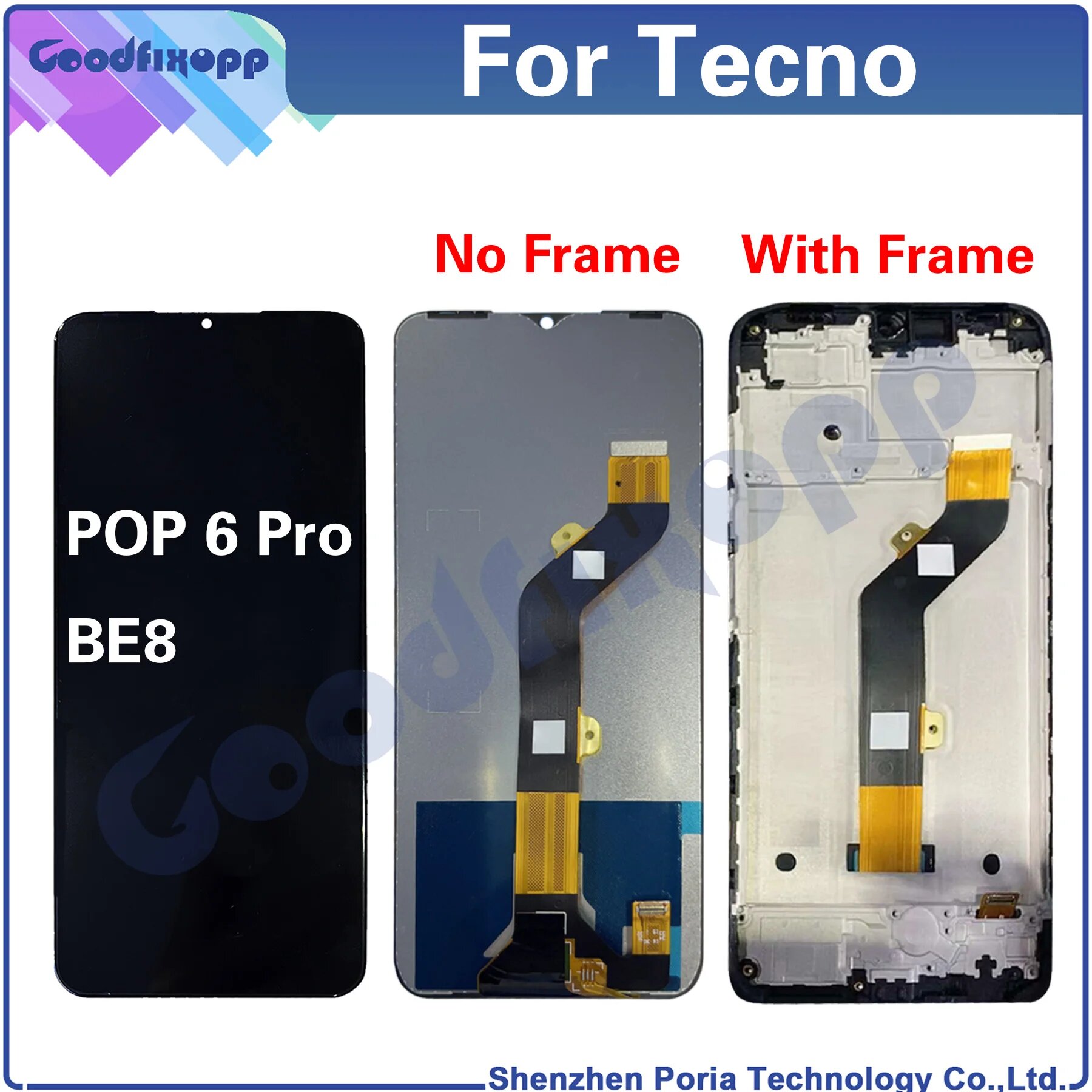 Для Tecno Pop 6 Pro BE8 Pop6Pro LCD дисплей кодирующий преобразователь сенсорного экрана в сборе запасные части для замены With Frame