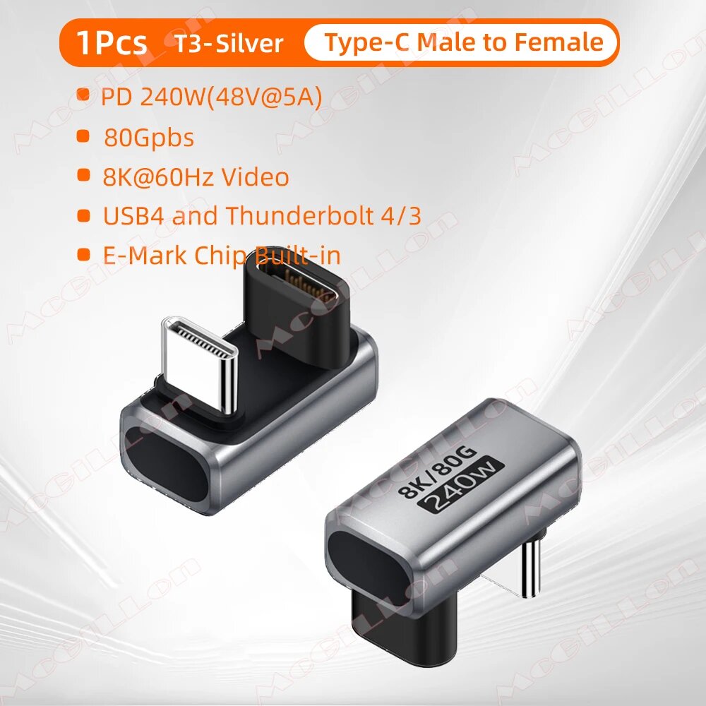 USB4.0 Thunderbolt 4 Адаптер для Macbook Steam Deck T3 Silver