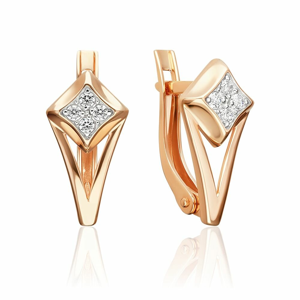 Серьги, красное золото, 585 проба, фианит
