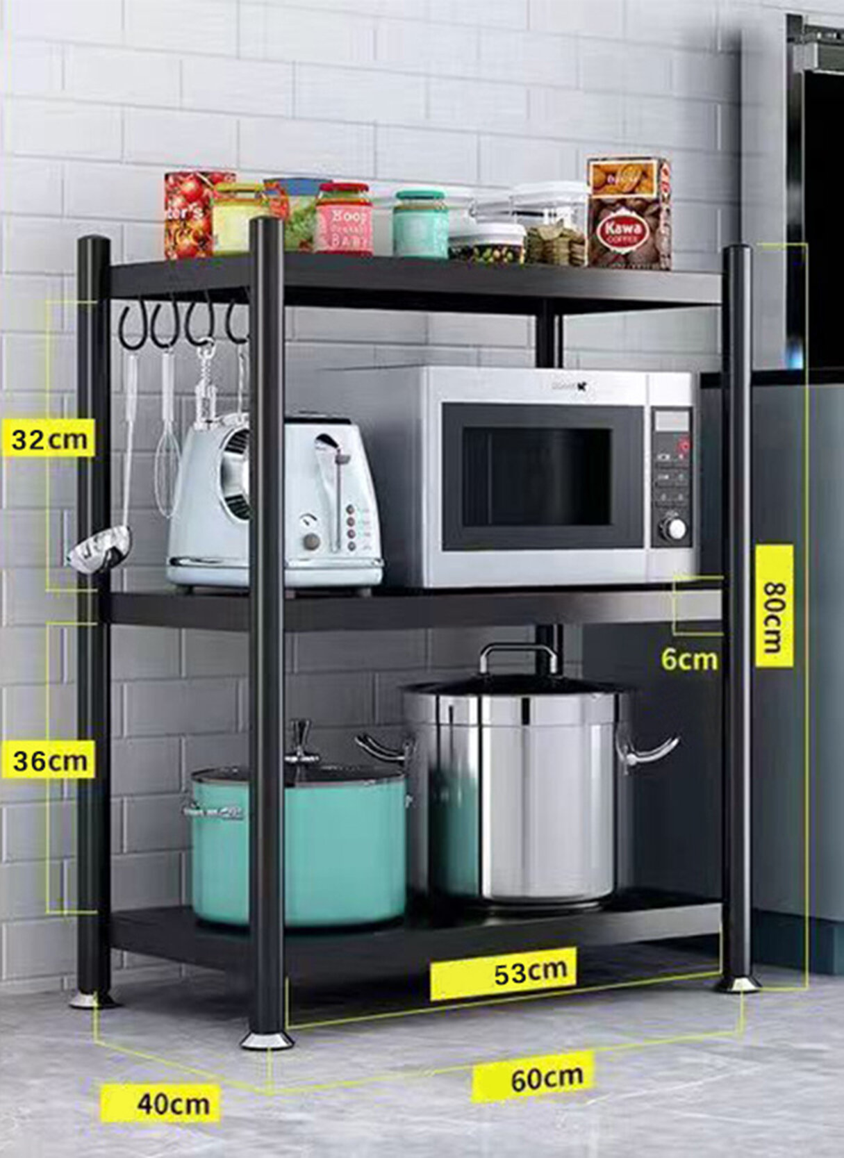 Кухонный стеллаж из нержавеющей стали для посуды и бытовой техники, 3 полки, 60x40x80 см