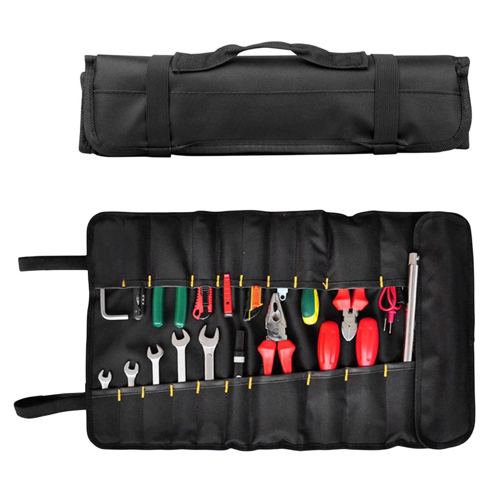 Водонепроницаемая сумка для инструментов в рулоне для деревообработки, портативный холщовый органайзер для инструментов с несколькими отделениями, черный цвет