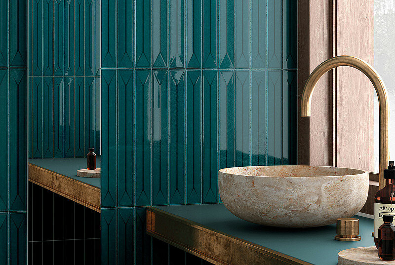 Керамическая плитка Equipe Vitral Axis Petrol Reactive 31163 настенная 5х40 см зеленый