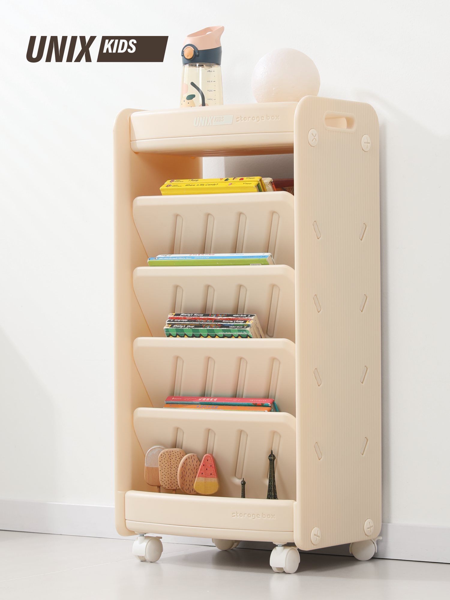 Детский стеллаж для книг UNIX Kids Storagebox 5 полок органайзер Монтессори для учебников, тетрадей напольный 78,5 см