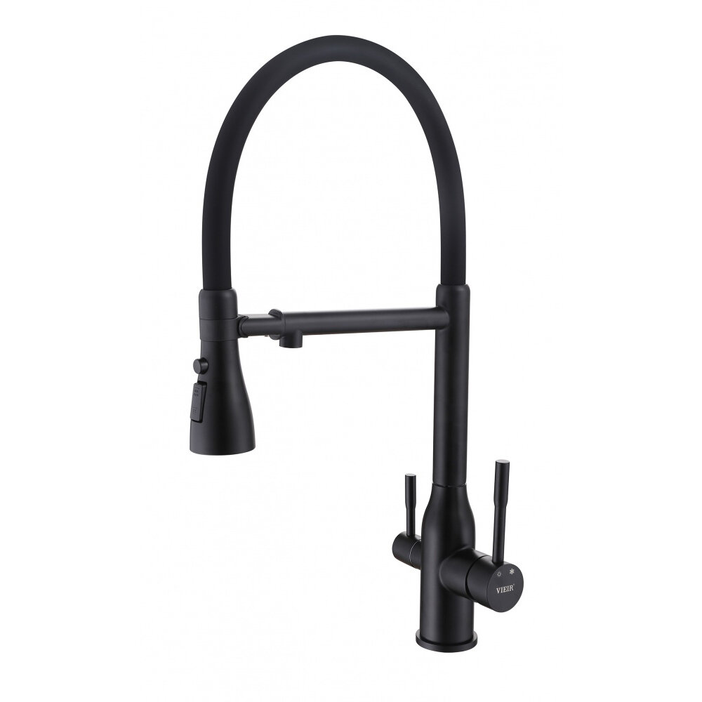 Смеситель для кухни Vieir (Виеир) V15050-C под фильтр, с аэратором, гибкий, поворотный, черный