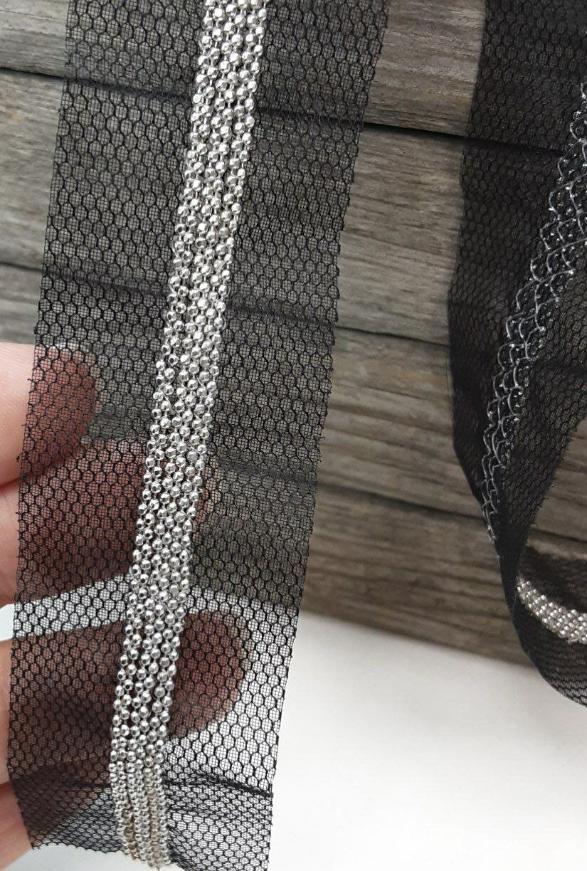 Декоративная тесьма "Брунелло Кучинелли", чёрная, с серебристой цепочкой,6 рядов x 3 м. арт.121889