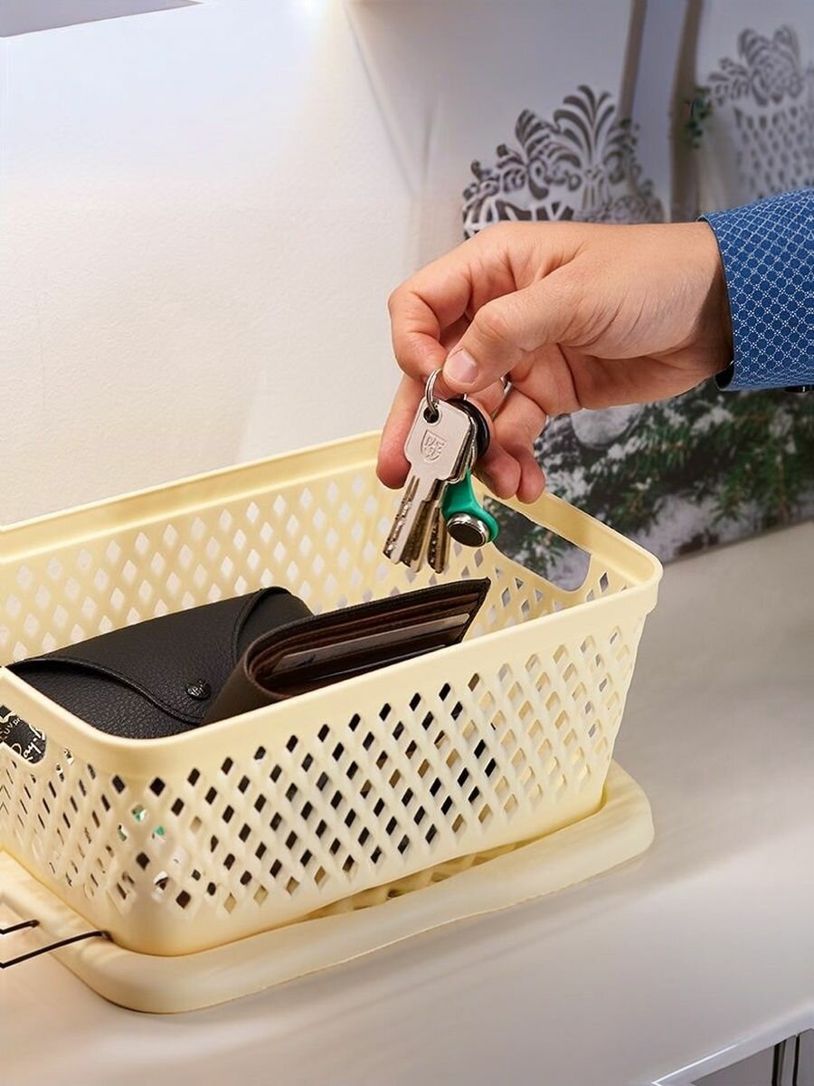 Корзинка для хранения "Ромбики", пластик, прямоугольная, разноцветная, 25 см х 18 см х 10 см