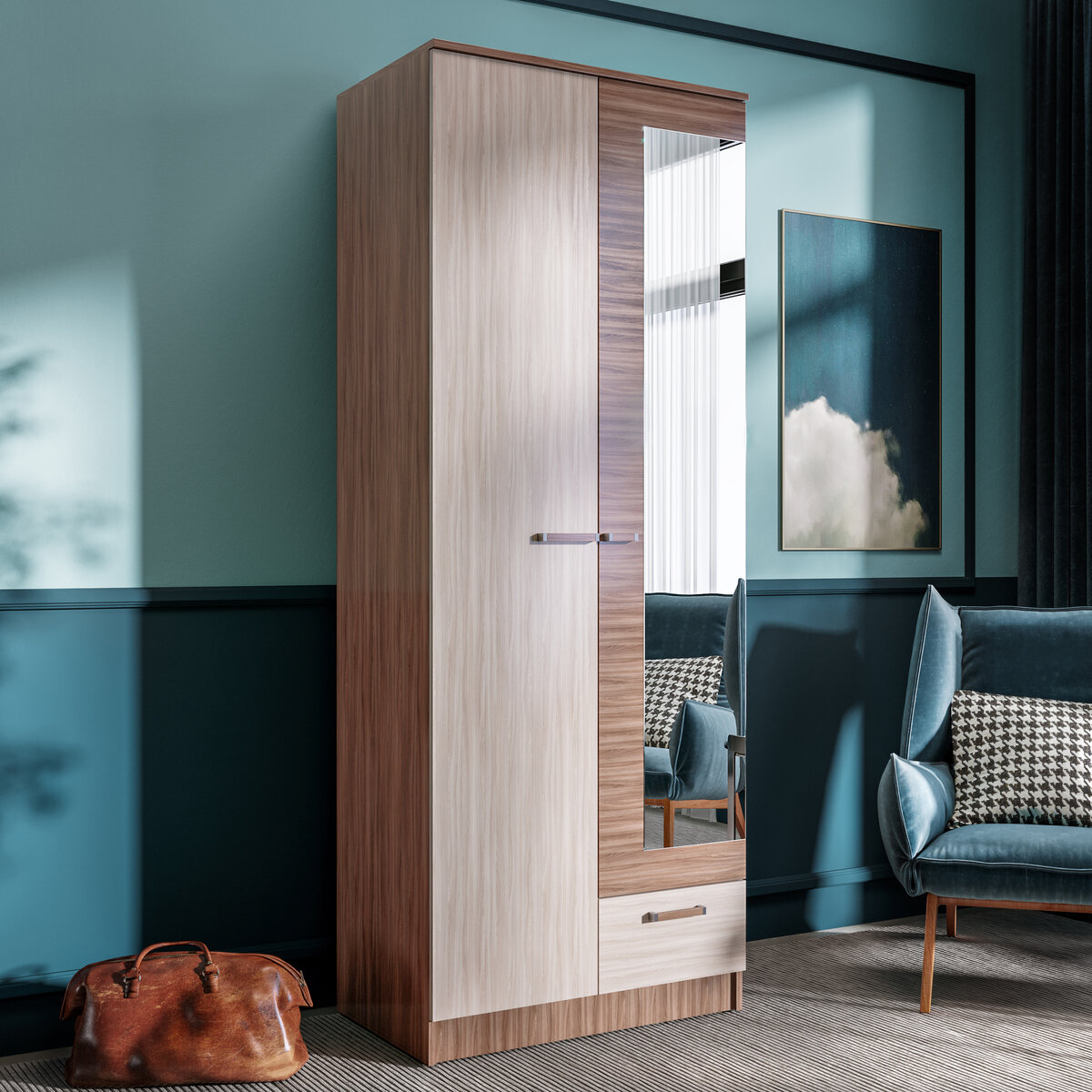 Шкаф распашной платяной Адель 0,8 Ясень шимо светлый/Ясень шимо темный, ш80*в209.5*г47 см