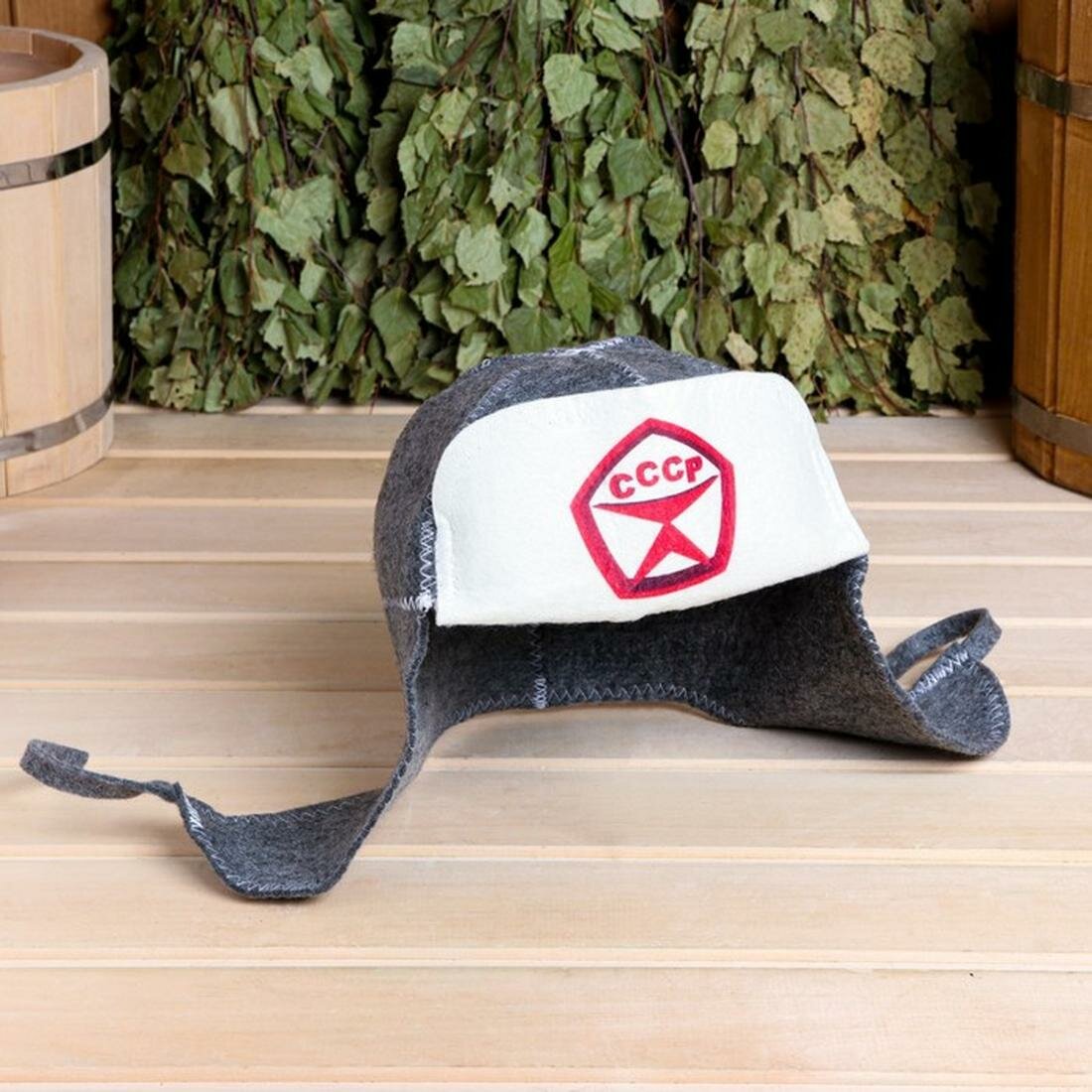 Шапка-ушанка Добропаровъ "СССР", 55-60, для бани, 1 шт, серый