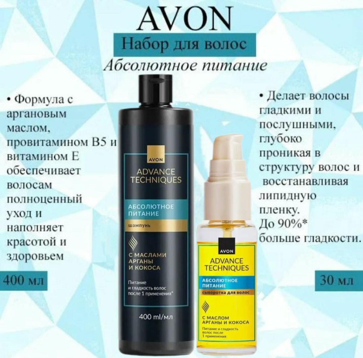 AVON/Эйвон Набор для волос Абсолютное питание Шампунь 400мл и Сыворотка 30мл