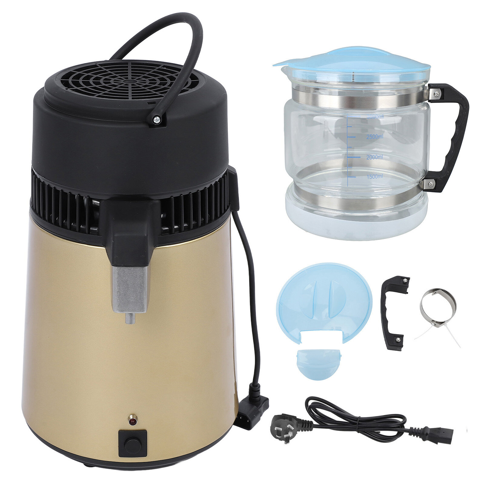 Автоматический дистиллятор воды 750 Вт, 4 л, нержавеющая сталь, стеклянный кувшин, одна кнопка, вилк