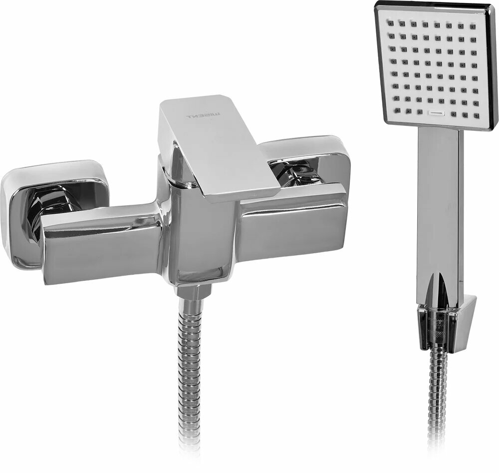 Смеситель для душа Wisent W20111 с душевым гарнитуром, хром, глянцевый, настенный, однорычажный, смеситель для ванны с душем