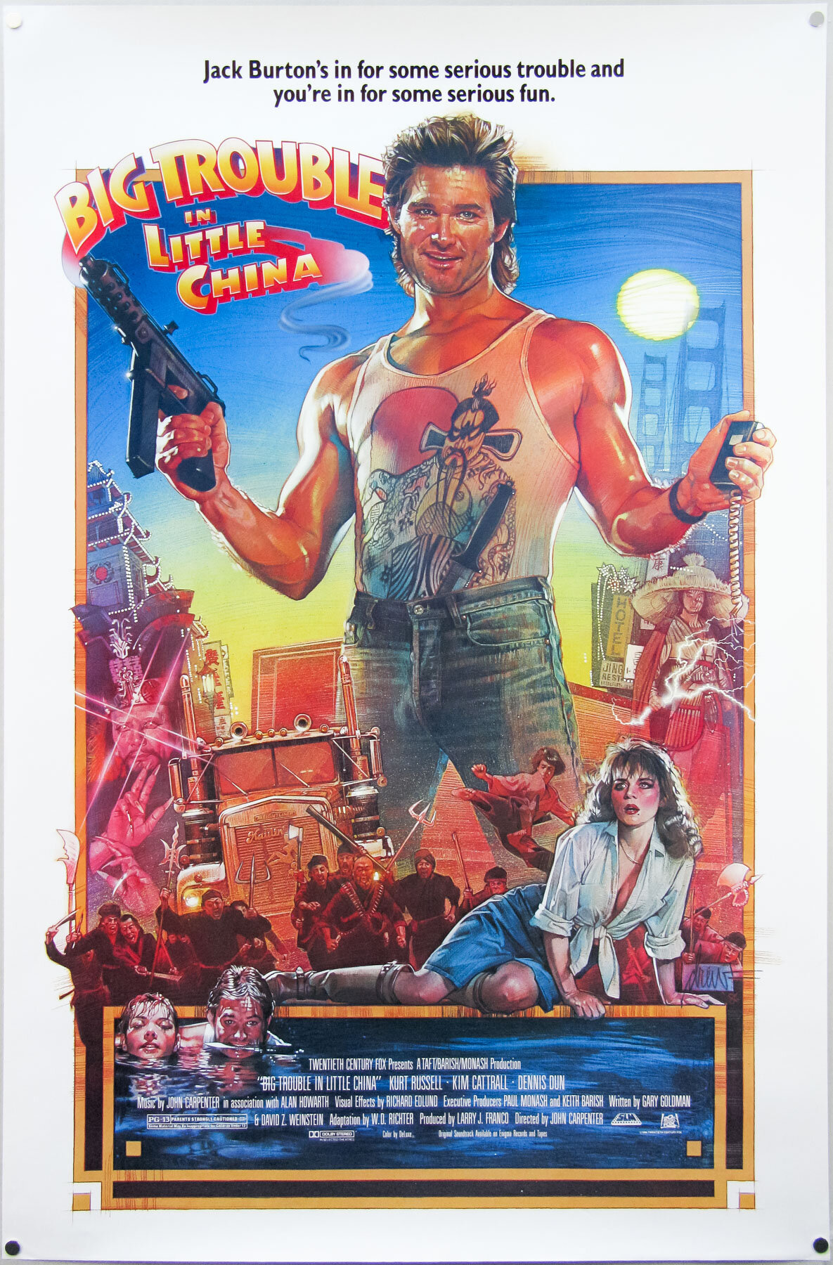 Плакат, постер Большой переполох в маленьком Китае (Big Trouble in Little China) 1986 на холсте, размер 21х30см